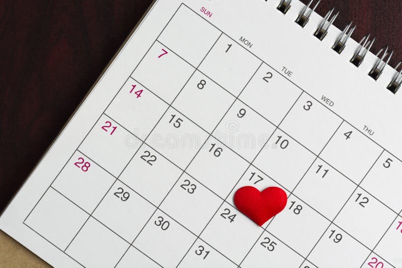 Red Heart Shape on the Date of the 17th Day in the Calendar. Stock ...