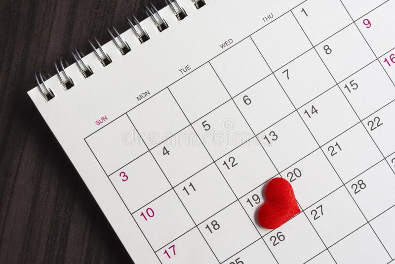 Red Heart Shape on the Date of the 19th Day in the Calendar. Stock ...