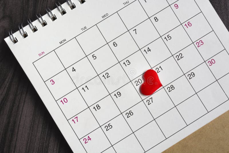 Red Heart Shape on the Date of the 20th Day in the Calendar. Stock ...