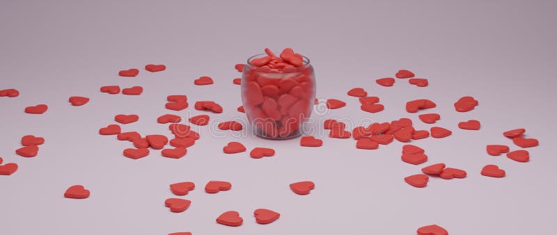 Red Heart Shape in Glass Container 3D Render Illustration Stock ...