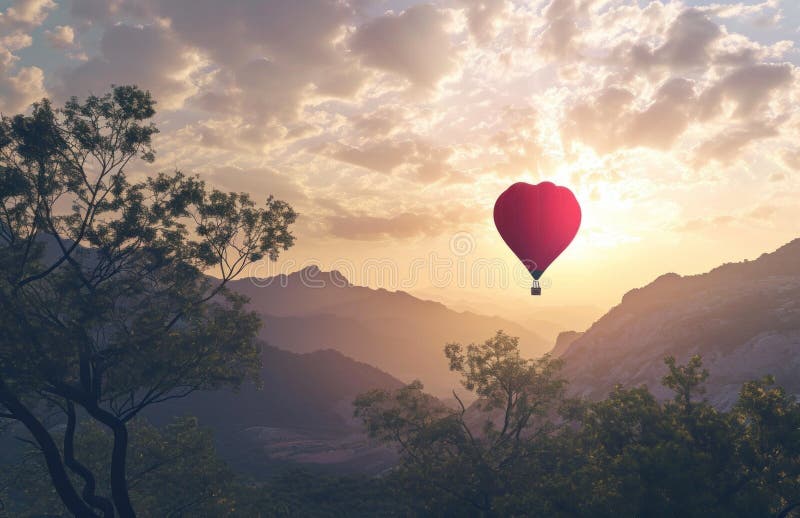 Red Heart Shape Hot Air Balloon in the Sky Stock Image - Image of ...