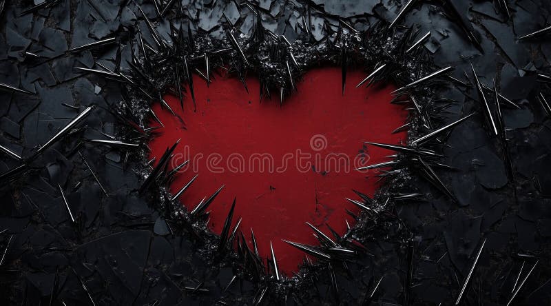 A Red Heart Shape is Surrounded by Sharp Black Spikes and Shattered ...