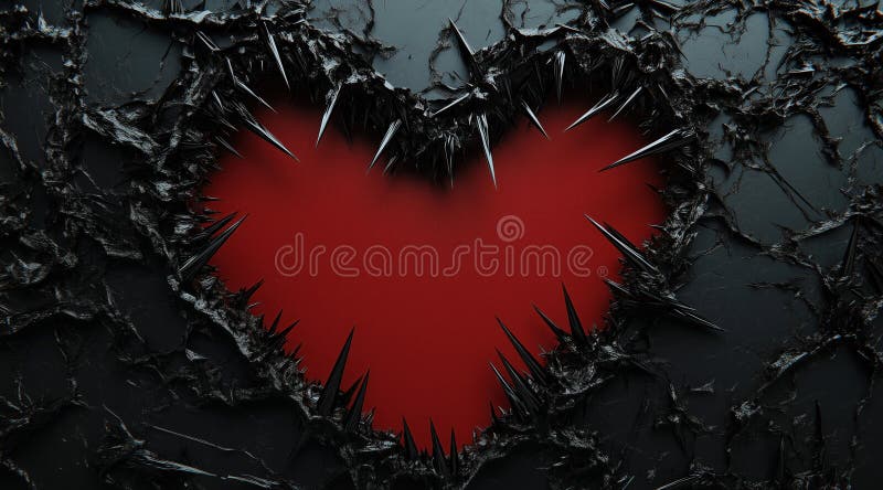 A Red Heart Shape is Surrounded by Sharp Black Spikes and Shattered ...