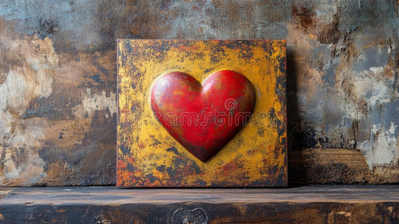 Red Heart Shaped Artwork on Rustic Gold Background Stock Illustration ...