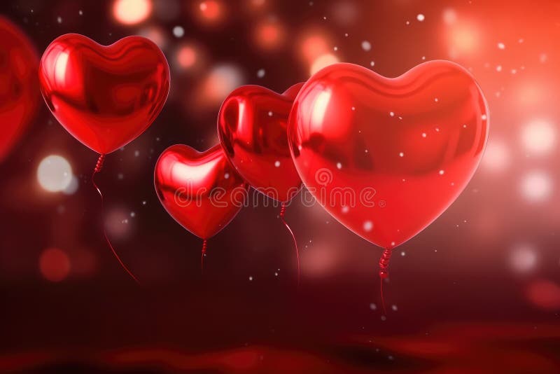 Red Heart Shaped Ballons for Celebration, AI Stock Illustration ...