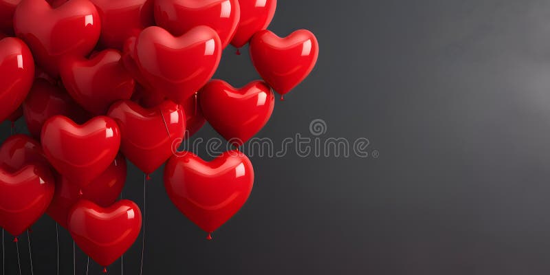 Red Heart Shaped Balloons Composition on a Solid Color Background ...