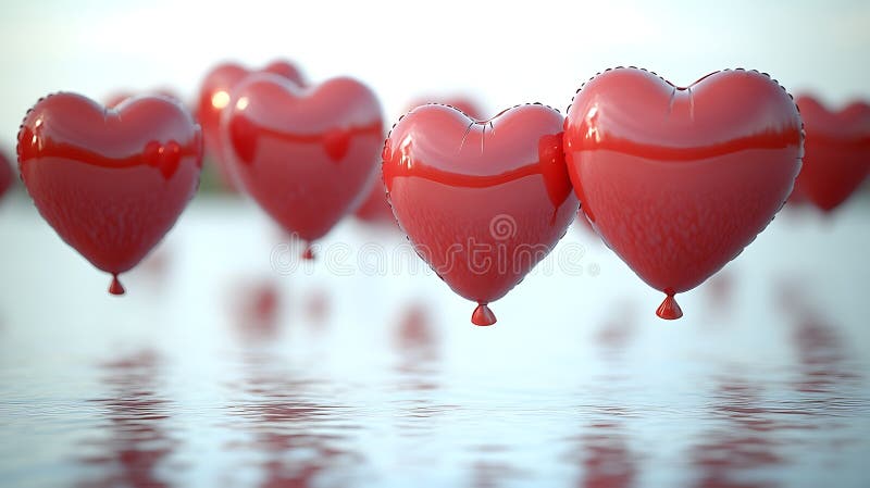 Red Heart Shaped Balloons Floating Above Water Stock Photos - Free ...