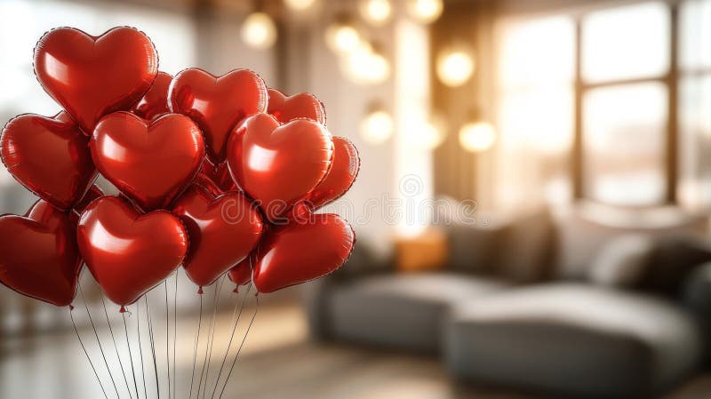 Red Heart Shaped Balloons in a Modern Home Stock Illustration ...