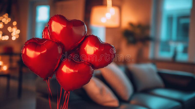 Red Heart Shaped Balloons Romantic Valentine Decor Stock Illustration ...