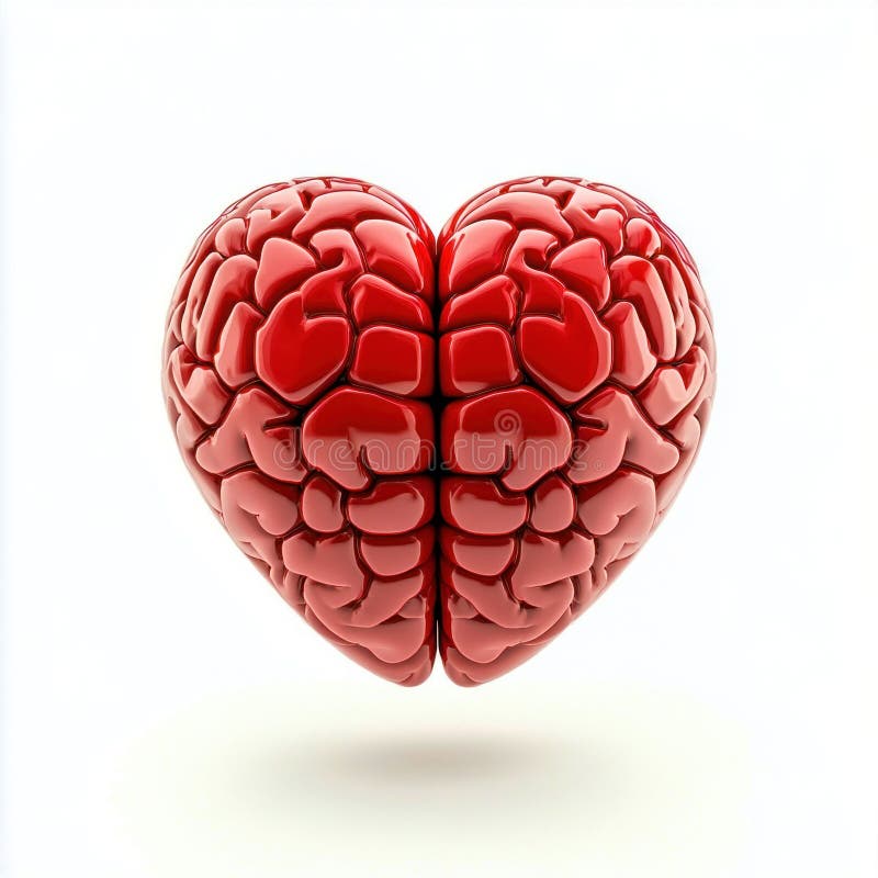 Red Heart Shaped Brain on White Background Stock Illustration ...