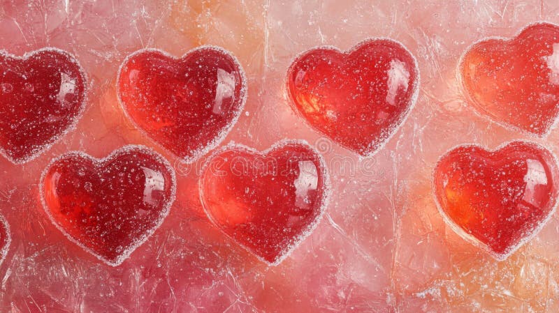 Red Heart Shaped Candies Frozen in Ice Stock Illustration ...