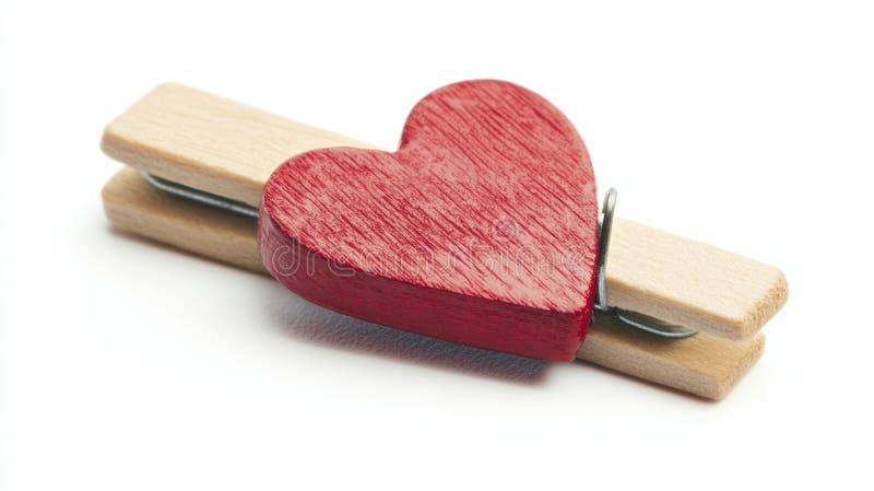 Red Heart-shaped Clothespin Resting on Wooden Clips Stock Illustration ...