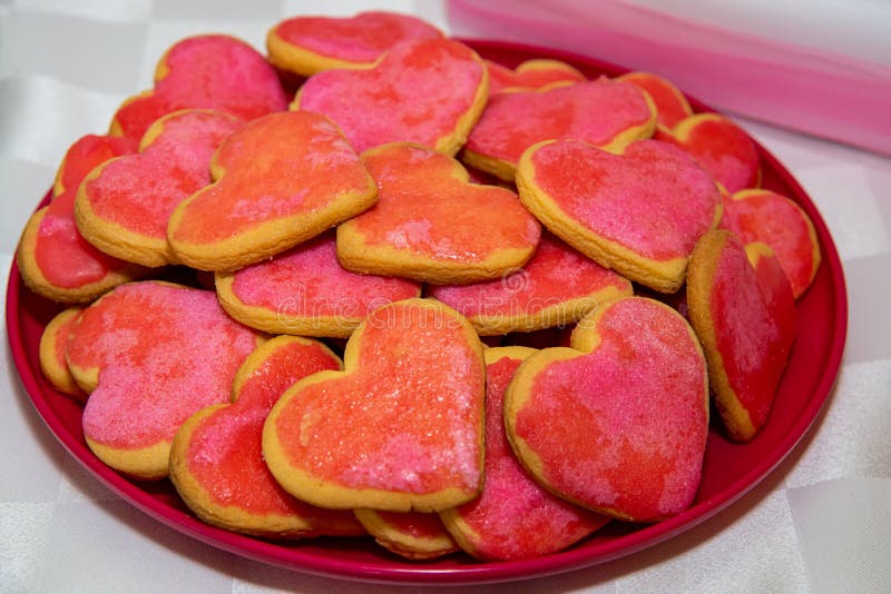 Red heart shaped cookies stock image. Image of biscuit - 179663141
