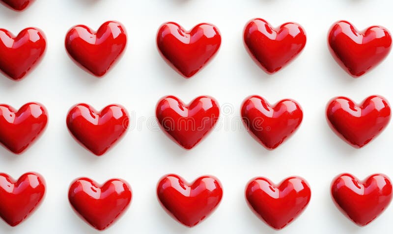 Red Heart-shaped Decorations Arranged in a Symmetrical Pattern on White ...