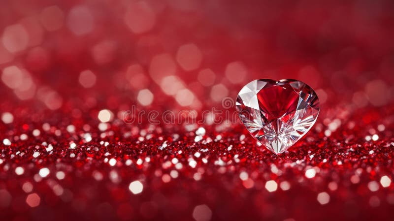 Red Heart Shaped Diamond on Red Glitter Stock Illustration ...