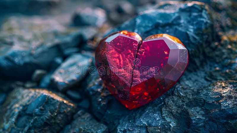 A Red Heart Shaped Gemstone on Top of Rocks Stock Image - Image of ...