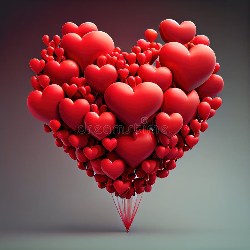 Red Heart Shaped Helium Balloons - Generative AI Illustration Stock ...