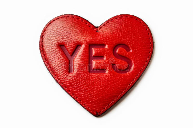 Red Heart Shaped Leather Patch with YES Text: Symbol of Affirmation and ...