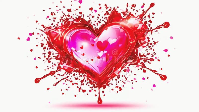 Red Heart-shaped Liquid Splash with Small Hearts Inside, Exploding on ...
