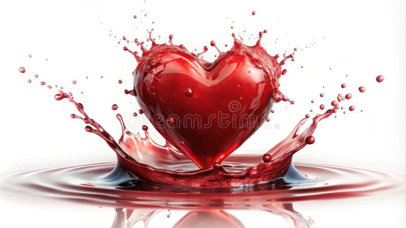 Red Heart-shaped Liquid Splashing into a Pool of Similar Liquid ...