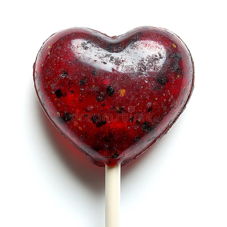 Red Heart-shaped Lollipop with Embedded Seeds on a Stick Stock ...