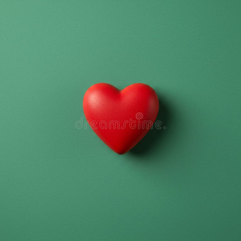 Red Heart-shaped Object Resting on a Smooth, Green Surface. the Heart ...
