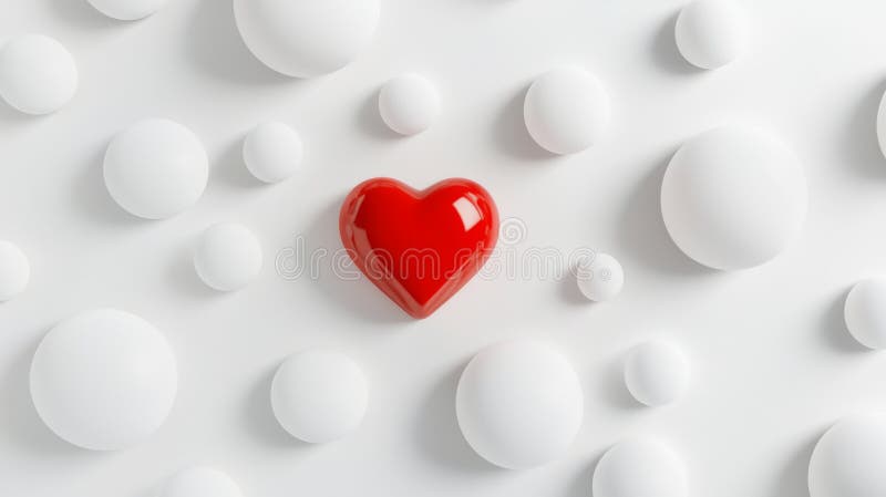Red Heart-shaped Object is Surrounded by Various-sized White Spheres ...