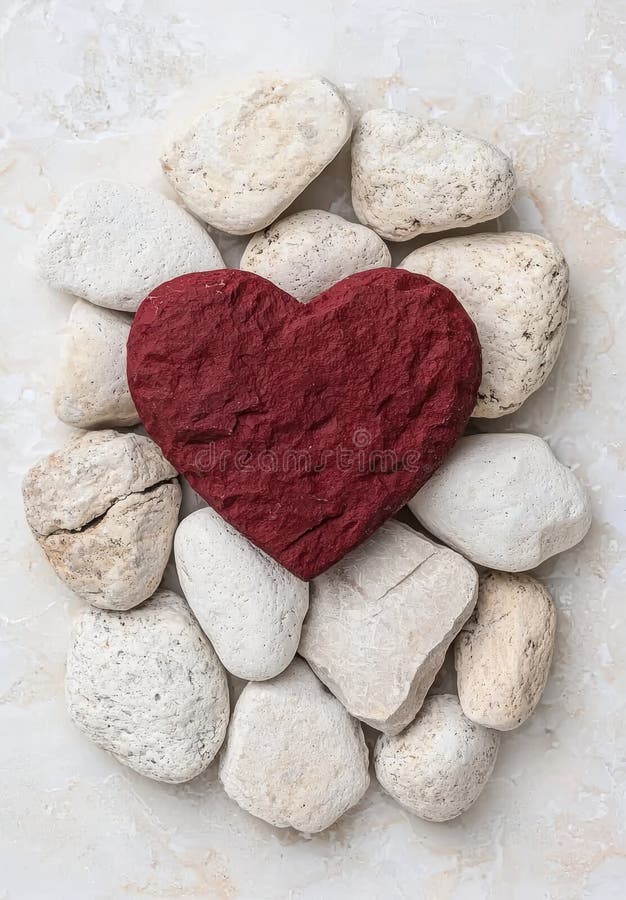 Red Heart Shaped Stone Surrounded by White Rocks Stock Illustration ...