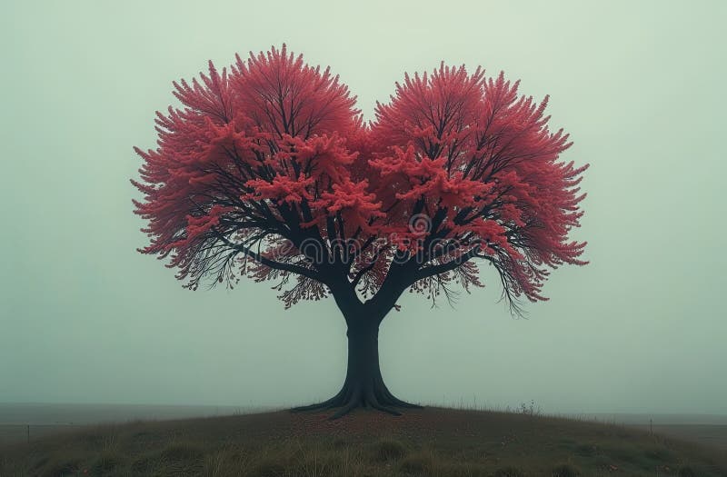 Red Heart Shaped Tree with Red Hearts Stock Photo - Image of romantic ...