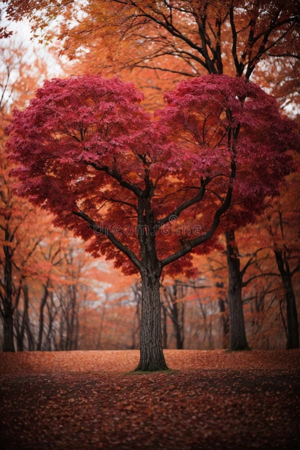 Red heart shaped tree stock illustration. Illustration of view - 289040276