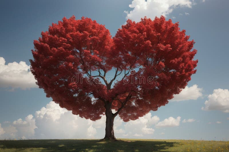 Red heart shaped tree stock illustration. Illustration of scenic ...