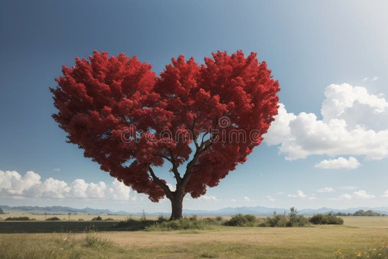 Red heart shaped tree stock illustration. Illustration of tranquil ...