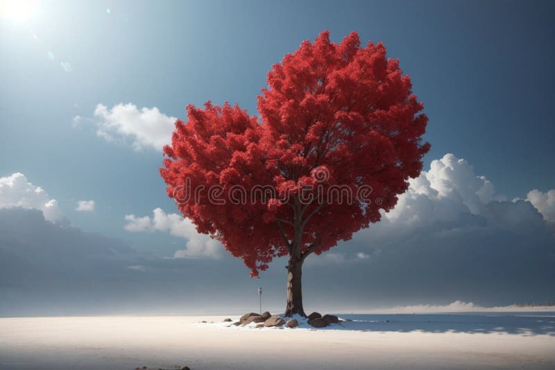 Red heart shaped tree stock illustration. Illustration of landscape ...