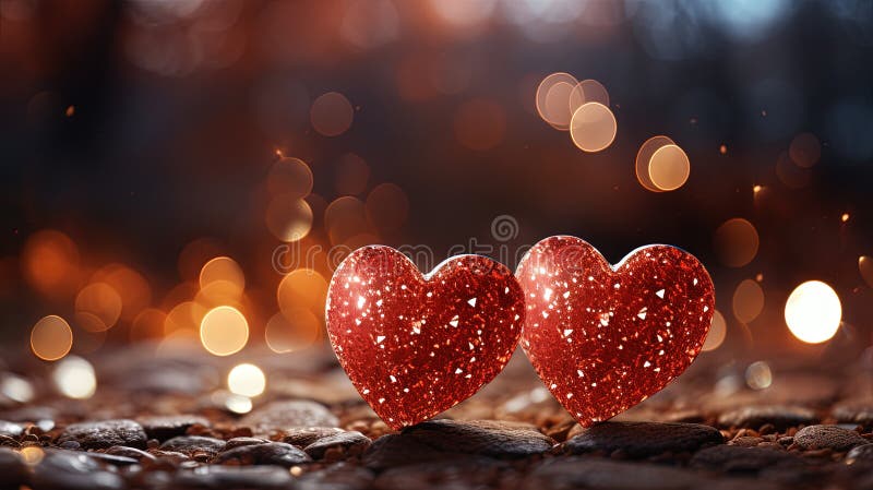 Red Heart Shapes on Abstract Art Light Glitter Blurry Background Stock ...