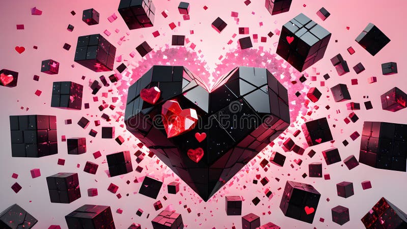 Red Heart Shattered into Cube Pieces. Glass Texture. Broken Heart Stock ...