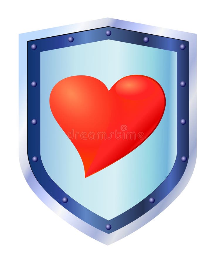 Red heart on the shield stock vector. Illustration of badge - 12901179