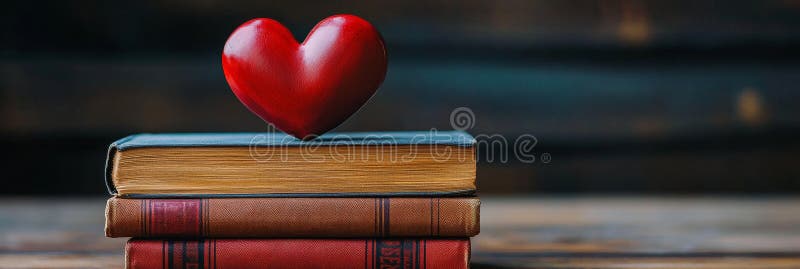 A Red Heart Sits Atop a Stack of Books Symbolizing the Love of Learning ...