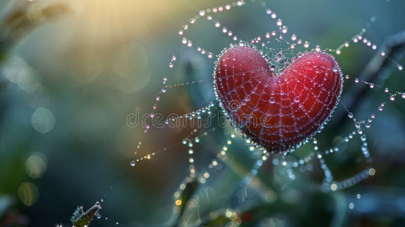 Red Heart Sits in Spider Web Stock Photo - Image of string, winter ...