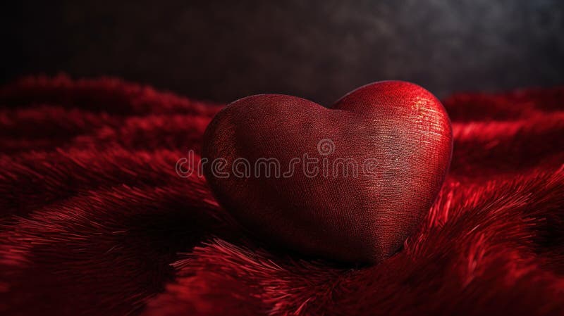 A Red Heart Sitting on a Red Fur Covered Bed Spread Stock Illustration ...