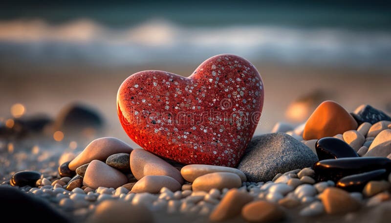 A Red Heart Sitting on Top of a Pile of Rocks. Stock Image - Image of ...