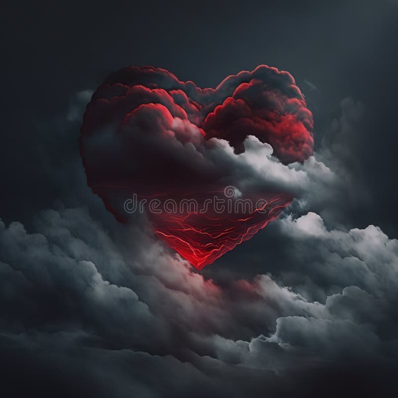 Red Heart in the Sky. AI Render. Stock Image - Image of ballooning ...
