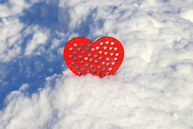 Red Heart in Snow, Winter with Love Message. Valentines Day Red Heart ...