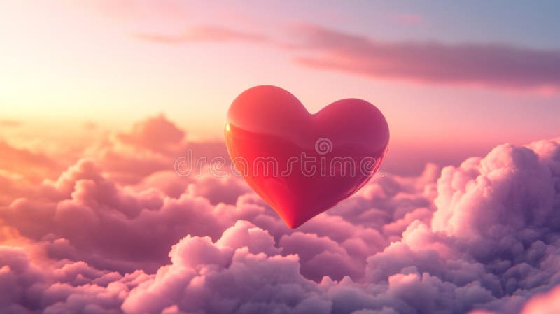 Red Heart Soaring Above Pink Sunset Clouds Stock Illustration ...