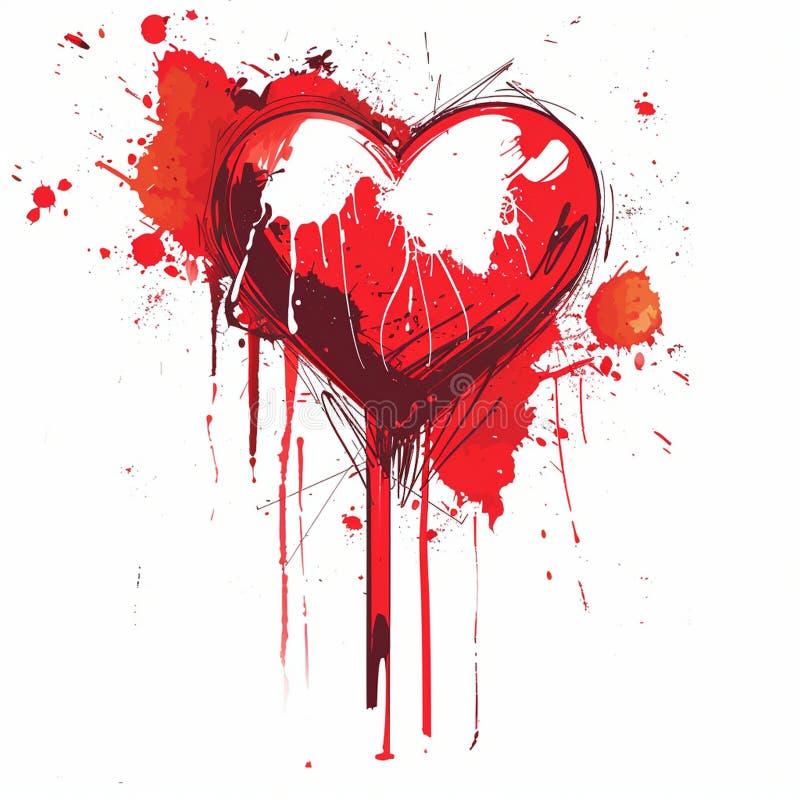 Red Heart with Splatter Paint Stock Illustration - Illustration of ...