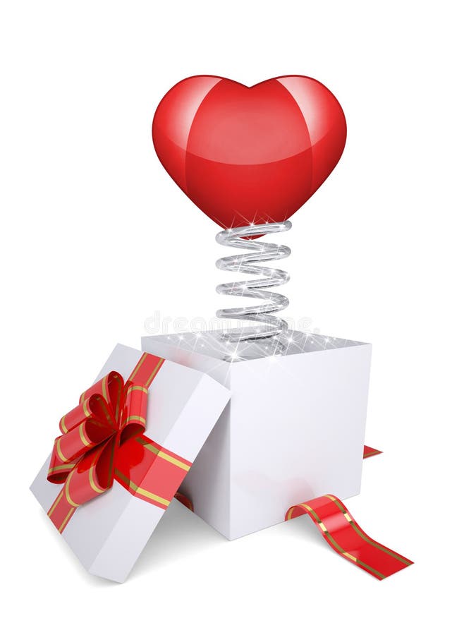 Red Heart on a Spring from an Open Gift Box Stock Illustration ...