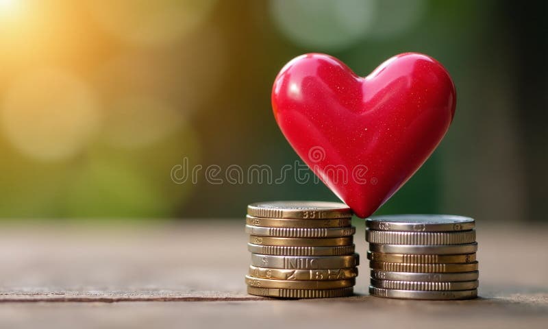 Red Heart Stacked Coins Bokeh Background Soft Focus Stock Illustration ...