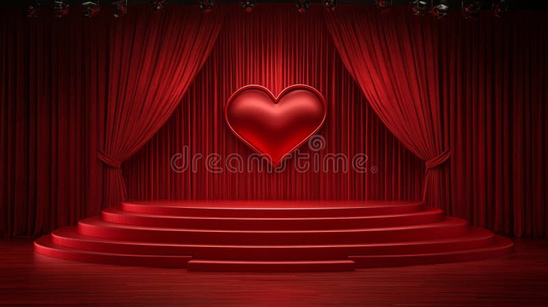 Red Heart Stage with Velvet Curtains Stock Illustration - Illustration ...