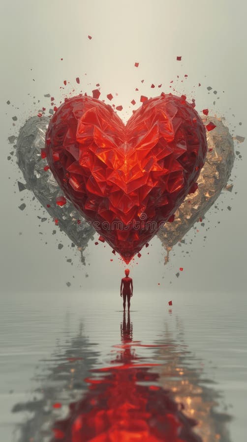 A Red Heart Standing in Front of an Infinite Mirror with Each ...