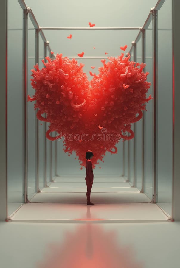 A Red Heart Standing in Front of an Infinite Mirror with Each ...