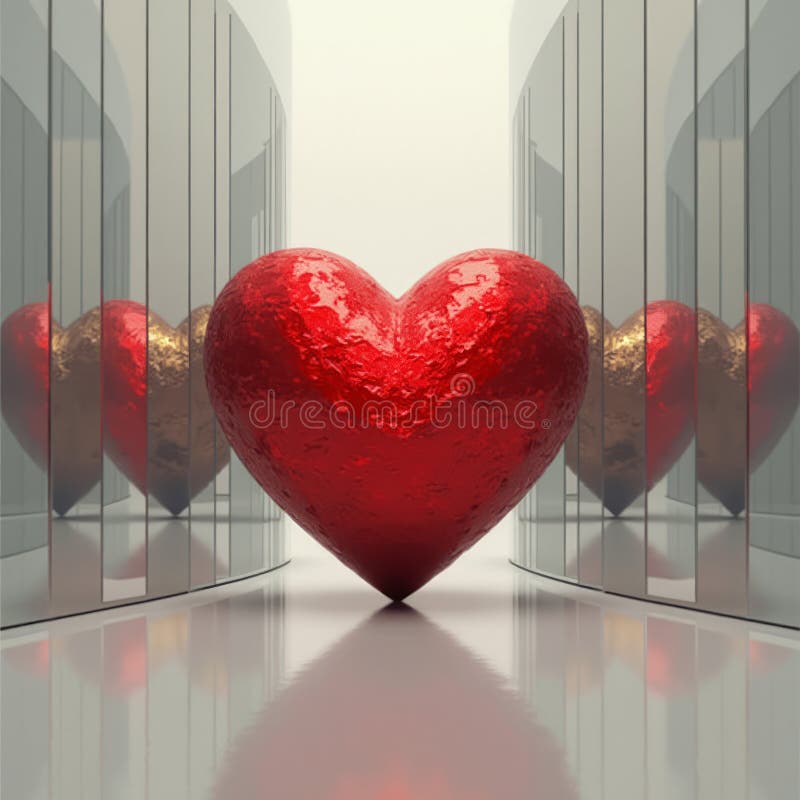 A Red Heart Standing in Front of an Infinite Mirror with Each ...